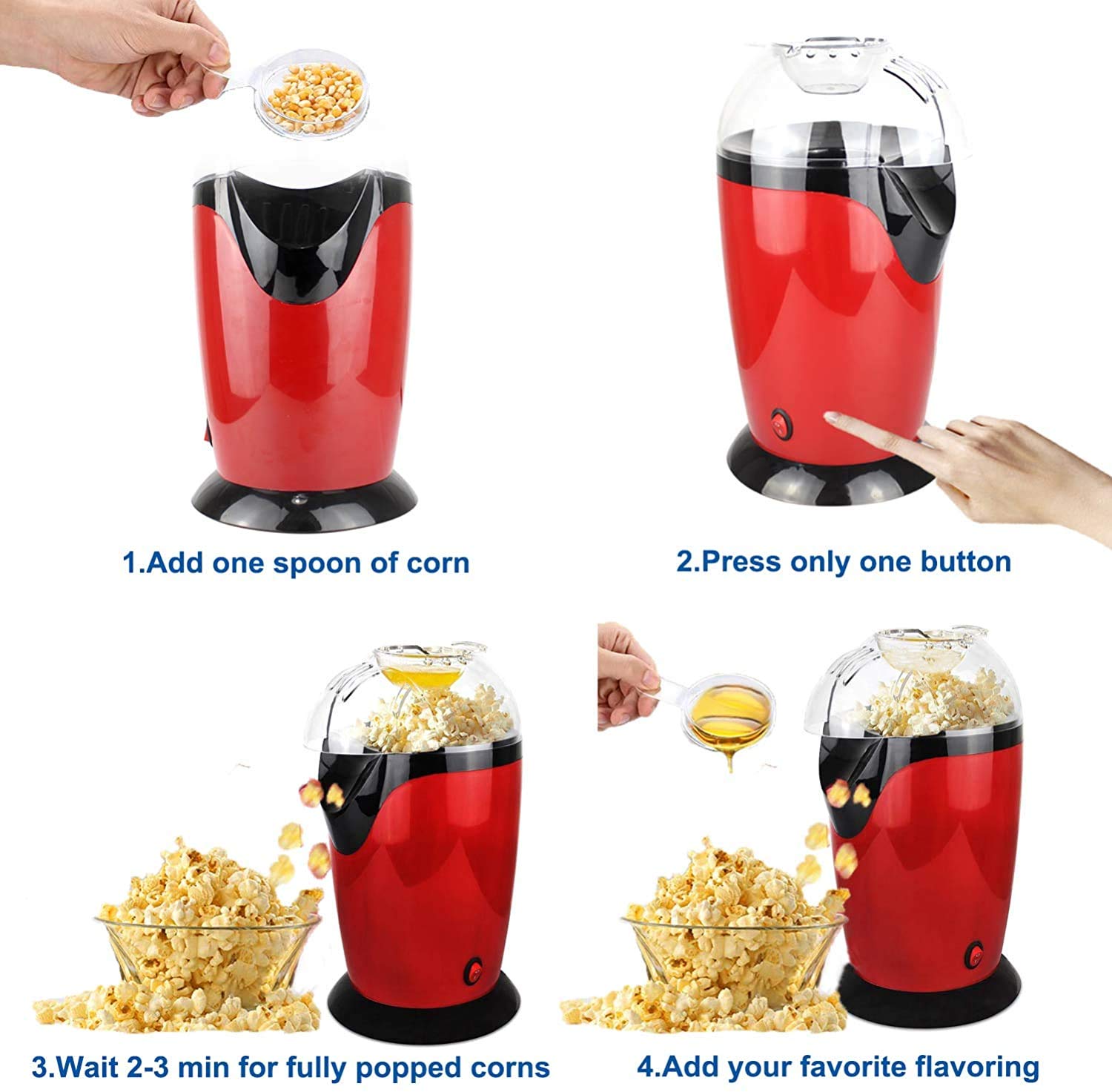 Auslese-Hot Air 1200W Popcorn Machine Small Electric Oil Free Popcorn ...
