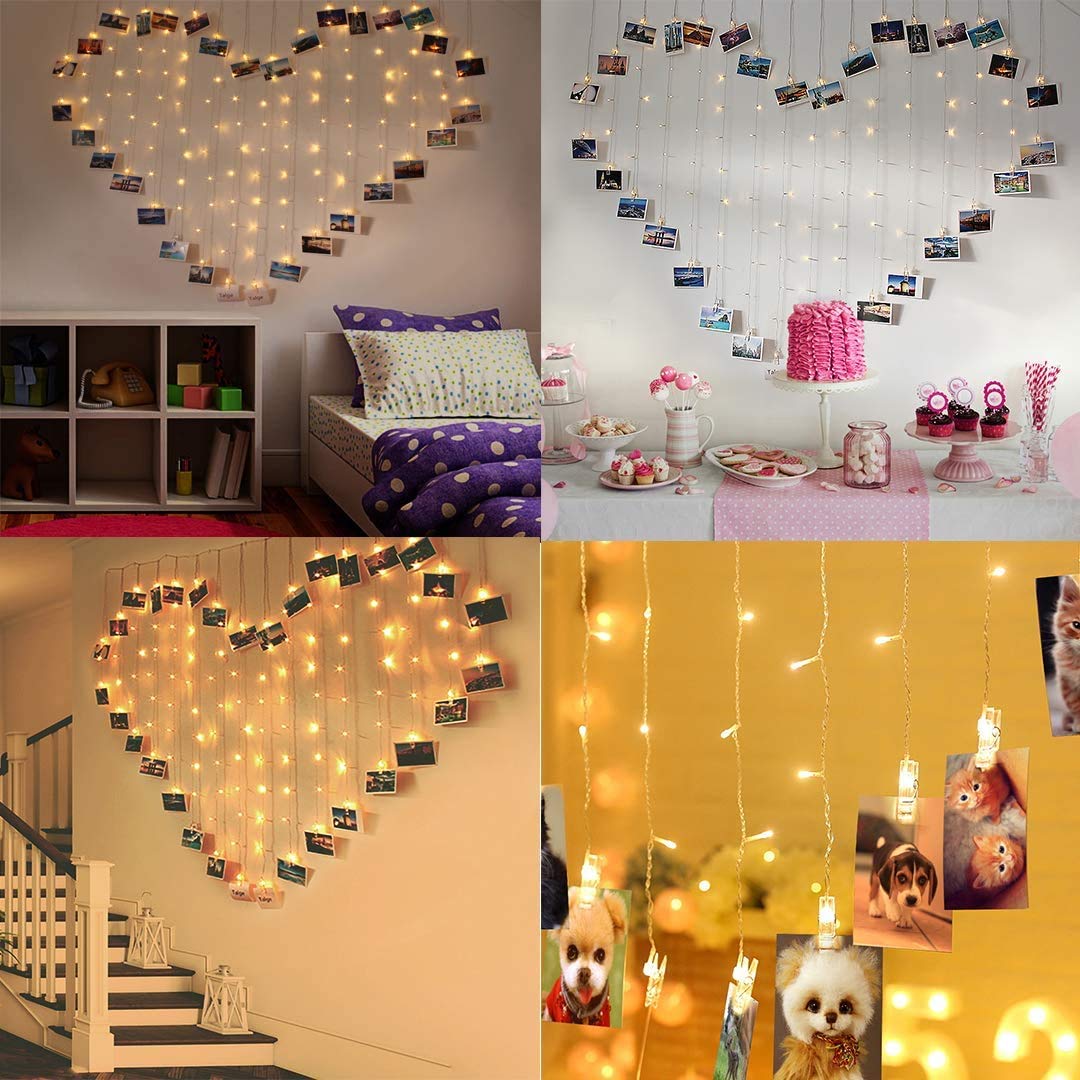 Auslese-Heart Shape 124 String Lights 32 Photo Clip Lights and 92 LED ...